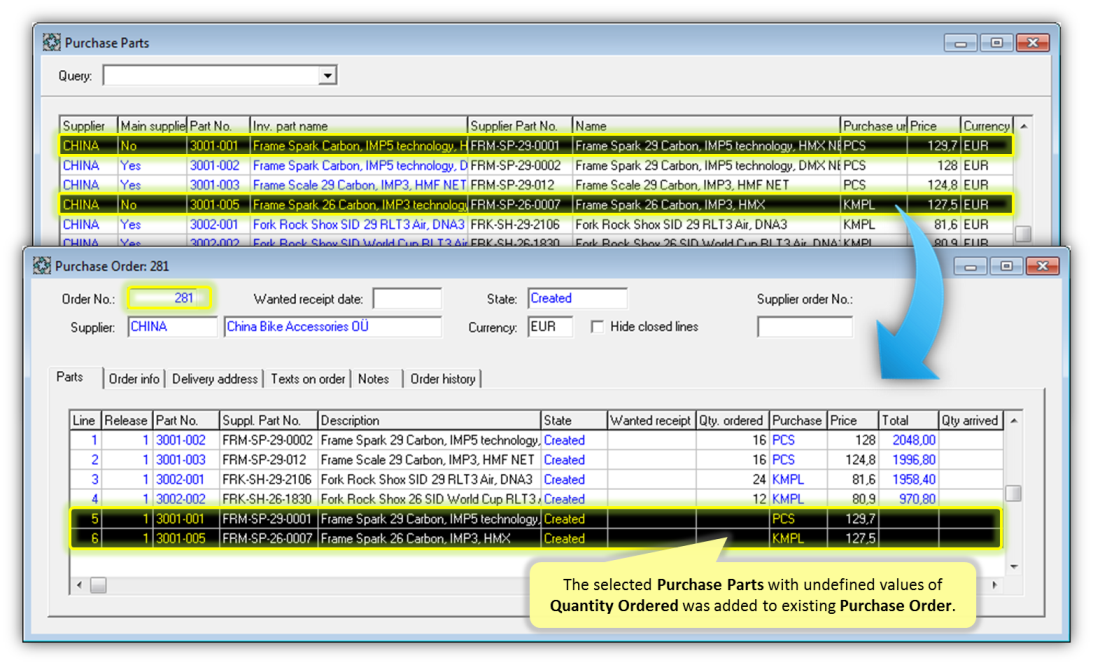 ProdMaster | How to add Purchase Order Line from Purchase Parts list